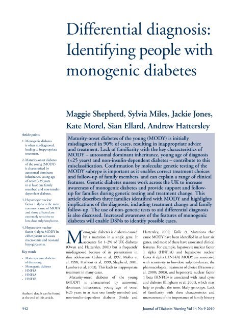 Differential diagnosis: Identifying people with monogenic diabetes