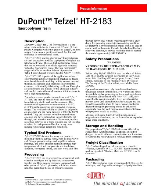 DuPont(TM) Tefzel(R) HT-2183 fluoropolymer resin