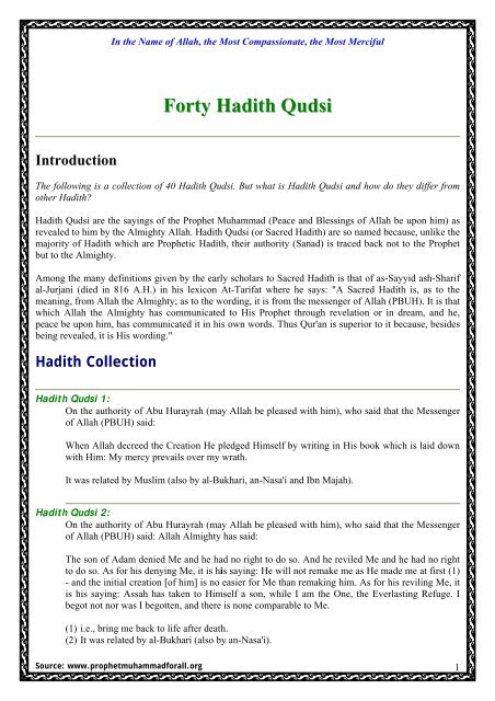 Forty Hadith Qudsi Introduction - Prophet Muhammad (SAW) for All