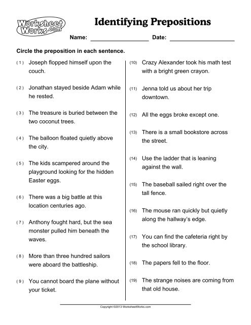 A Identifying Prepositions - Teachers