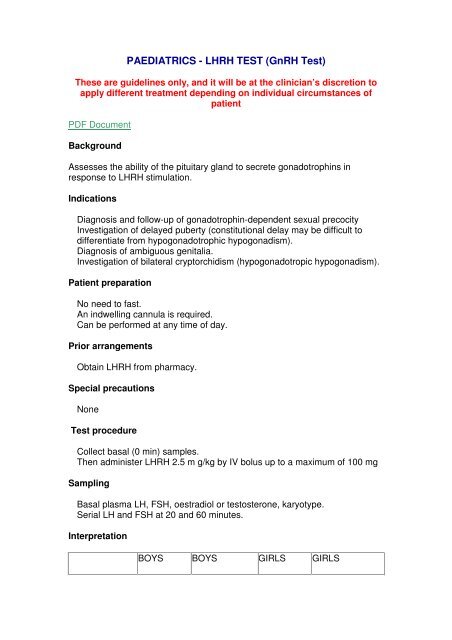 PAEDIATRICS - LHRH TEST (GnRH Test)