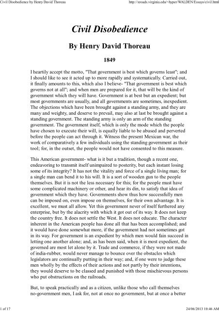 Civil Disobedience by Henry David Thoreau