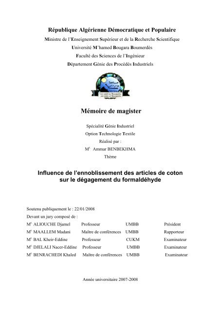 Mémoire de magister - Université M'Hamed Bougara Boumerdes ...