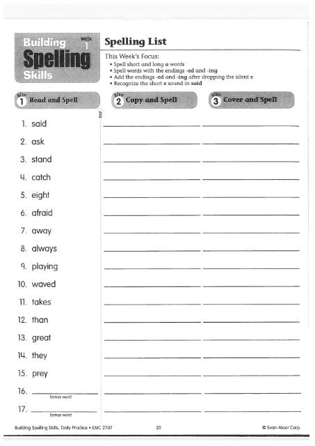 Weekly Spelling Worksheets