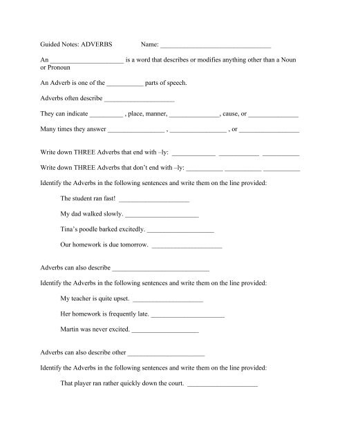 Adverbs Guided Notes - StarTeaching