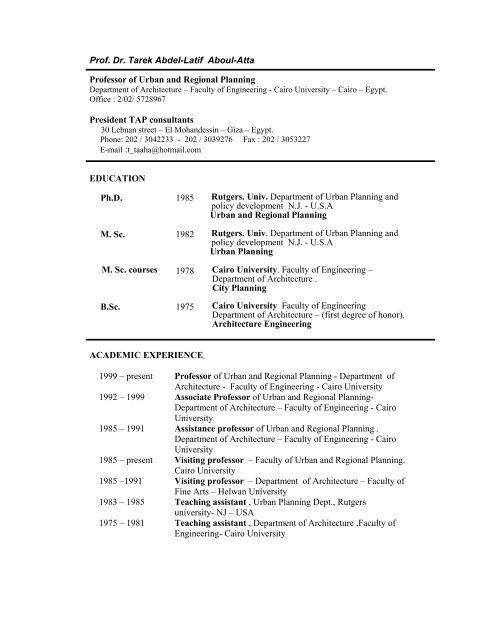 Prof. Dr. Tarek Abdel-Latif Aboul-Atta Professor of Urban and ... - ACIS