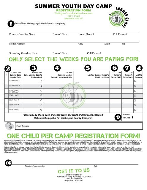 Summer Youth Day Camp Registration Form (PDF) - Washington ...