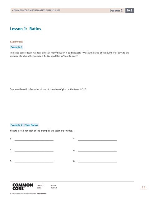 Lesson 1: Ratios - Common Core