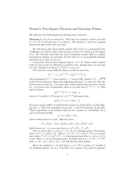 Fermat's Two-Square Theorem and Gaussian Primes