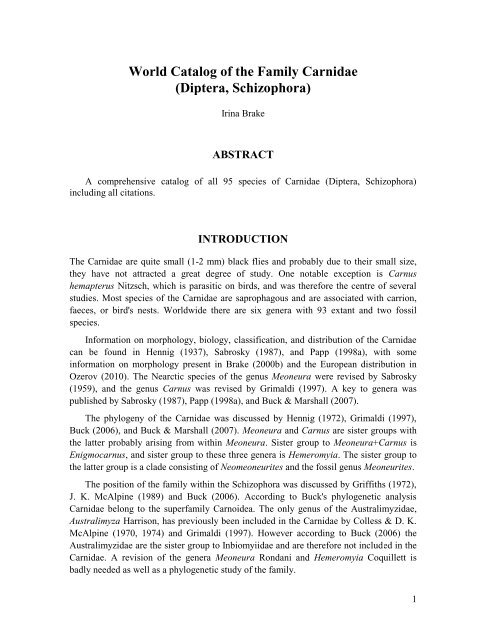 World Catalog of the Family Carnidae (Diptera ... - The Diptera Site