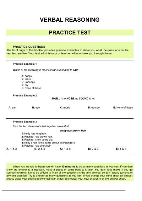 Verbal Reasoning Practice Test PDF 73Kb 