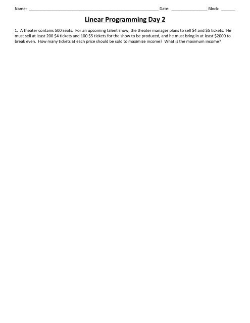 Linear Programming Day 2