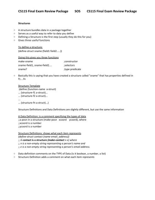 CS115 Final Exam Review Package SOS CS115 Final Exam ...