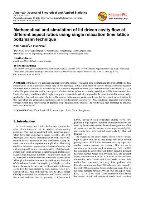 Mathematical And Simulation Of Lid Driven Cavity Flow At Different