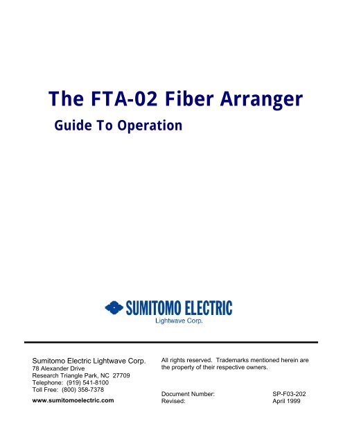 FTA-02 Operations Manual - Sumitomo Electric Lightwave