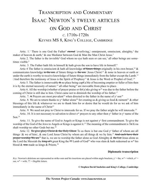 isaac newton's twelve articles on god and christ - WordPress.com