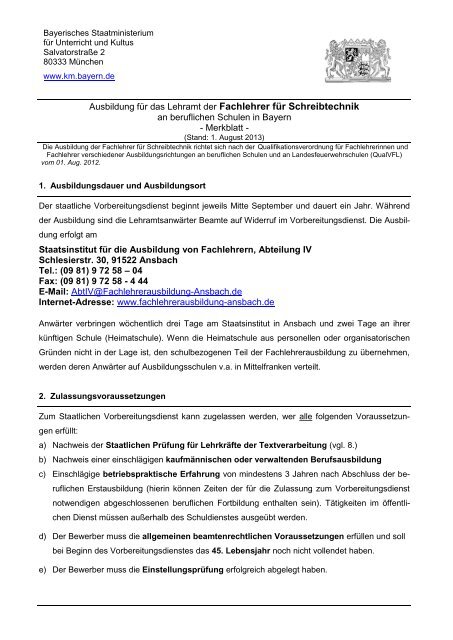 Ausbildung für das Lehramt der Fachlehrer für Schreibtechnik an ...