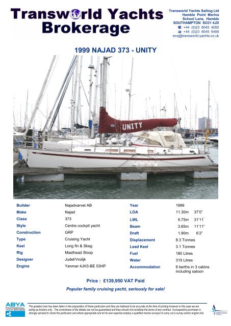 Download Spec Sheet - Transworld Yachts