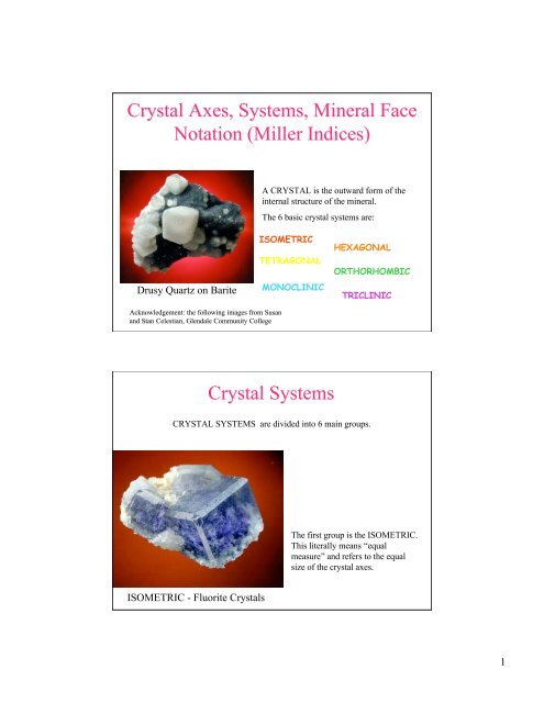 Crystal Axes, Systems, Mineral Face Notation (Miller Indices) Crystal ...