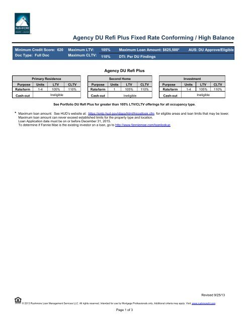 DU Refi Plus Matrix - Rushmore Home Loans