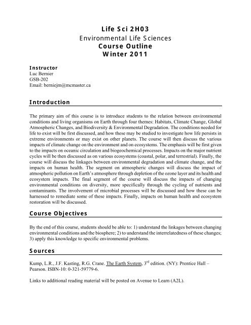 2011-12 Course Outline - Faculty of Science - McMaster University