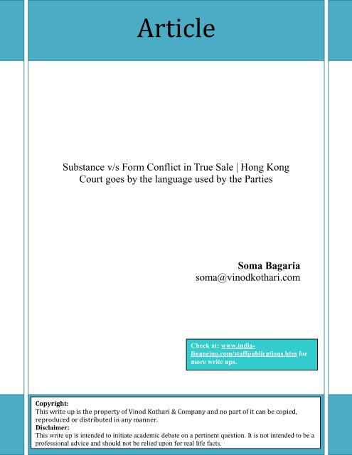 Substance v/s Form conflict in True Sale, a recent Hong Kong Court ...