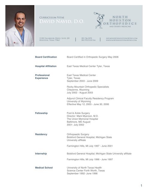 David Navid, D.O. - North Houston Orthopedics & Sports Medicine