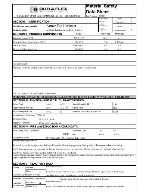 Armor Top MSDS - Dur-A-Flex