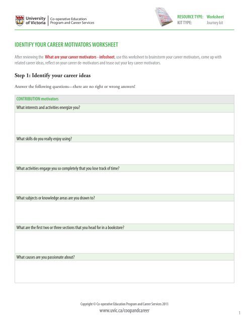 IDENTIFY YOUR CAREER MOTIVATORS WORKSHEET