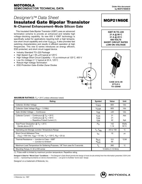 Insulated Gate Bipolar Transistor - Datasheets