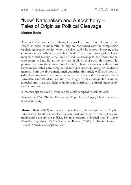 “New” Nationalism and Autochthony – Tales of Origin as ... - Fafo