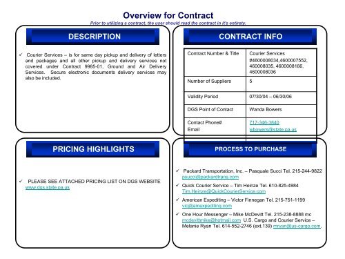 Overview for Contract - Department of General Services