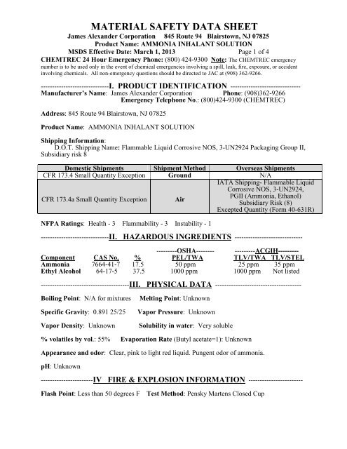 Ammonia Inhalant Solution - James Alexander