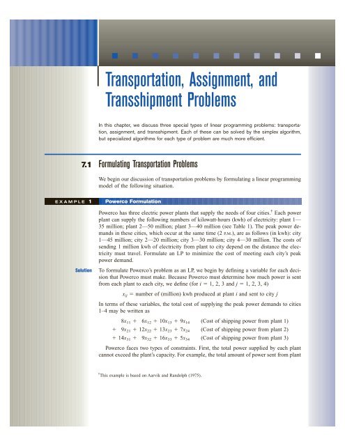 Transportation, Assignment, and Transshipment Problems