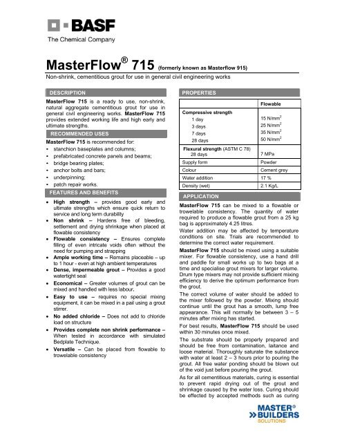 MasterFlow ® 715 - B A S F Construction Chemicals