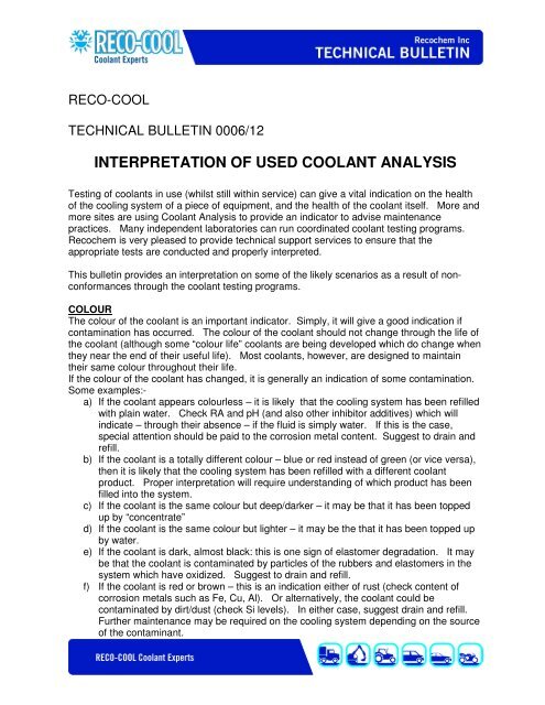 06/12 - Interpretation Of Used Coolant Analysis - Reco-Cool