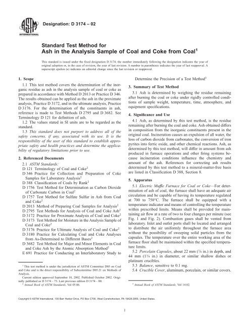 Ash in the Analysis Sample of Coal and Coke from Coal1