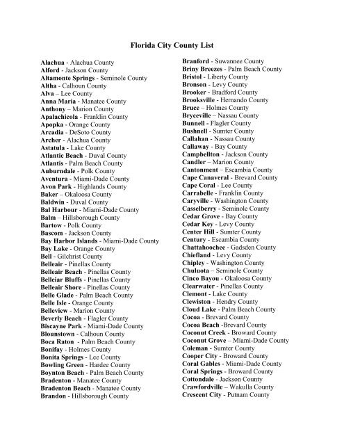 Florida City County List