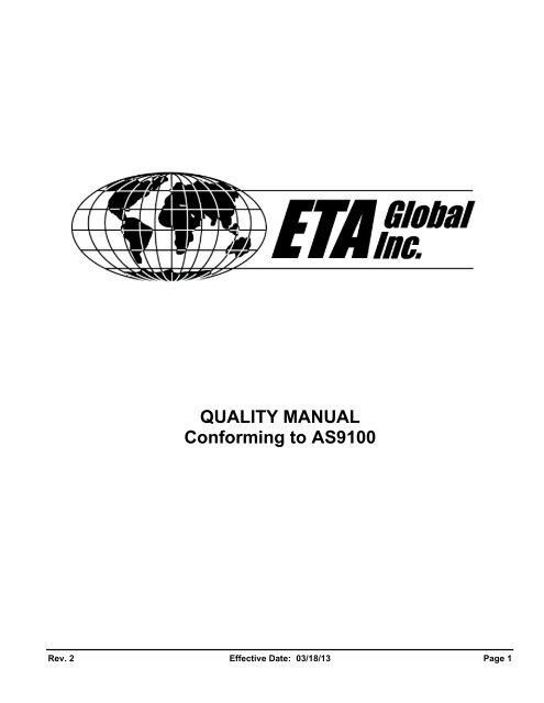 Quality Manual - ETA Global Inc.
