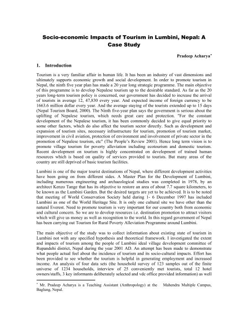 Socio-economic Impacts of Tourism in Lumbini, Nepal: A Case Study