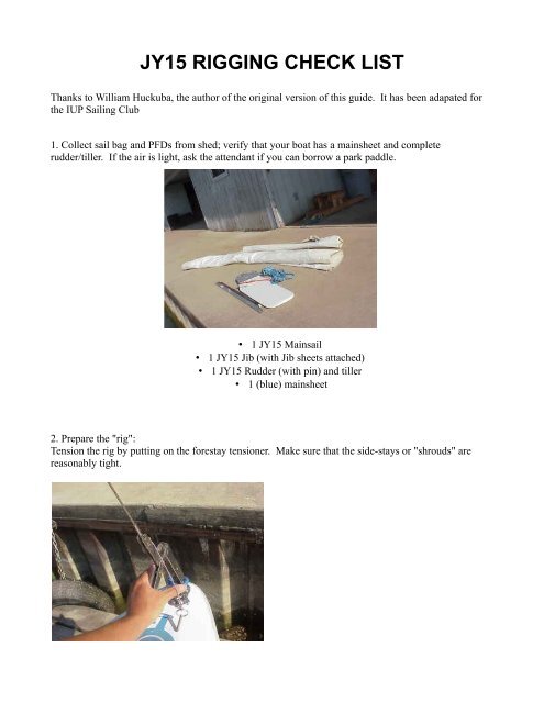 JY15 RIGGING CHECK LIST