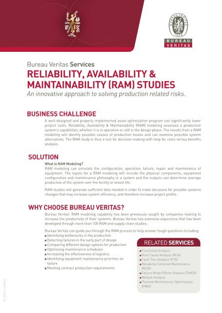 RELIABILITY, AVAILABILITY & MAINTAINABILITY ... - Bureau Veritas