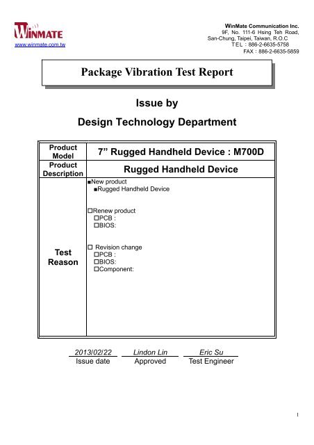 Package Vibration Test Report - Winmate Communication INC