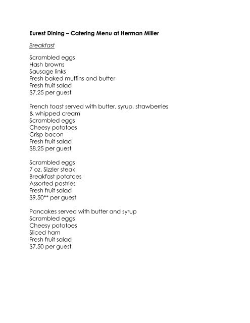 Eurest Dining – Catering Menu at Herman Miller Breakfast ...