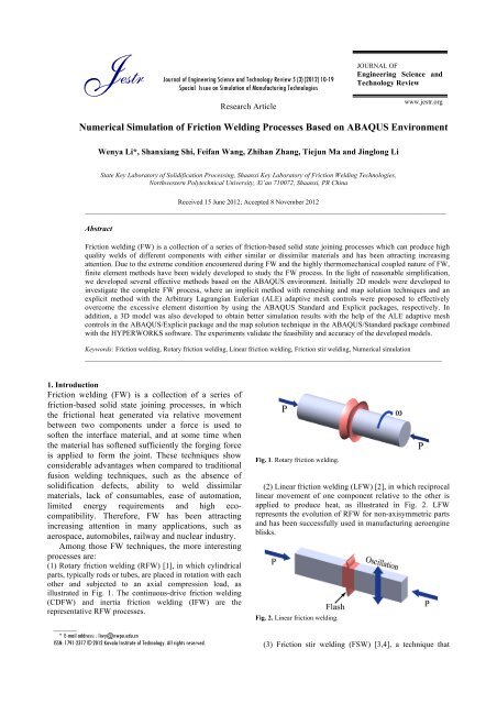 Numerical Simulation of Friction Welding Processes ... - Intrinsys