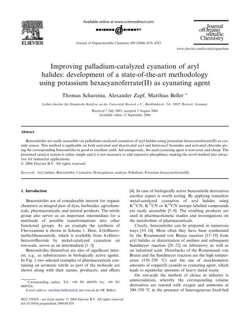 Improving palladium-catalyzed cyanation of aryl halides ...