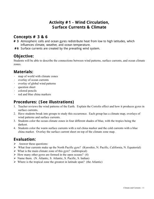 climate and currents - Activity 1
