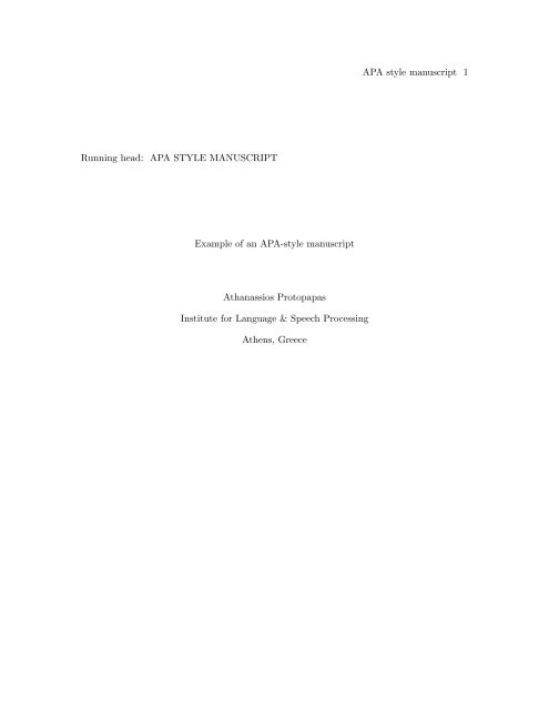 APA STYLE MANUSCRIPT Example of an APA-style manuscript ...