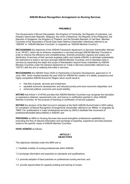 ASEAN Mutual Recognition Arrangement on Nursing Services