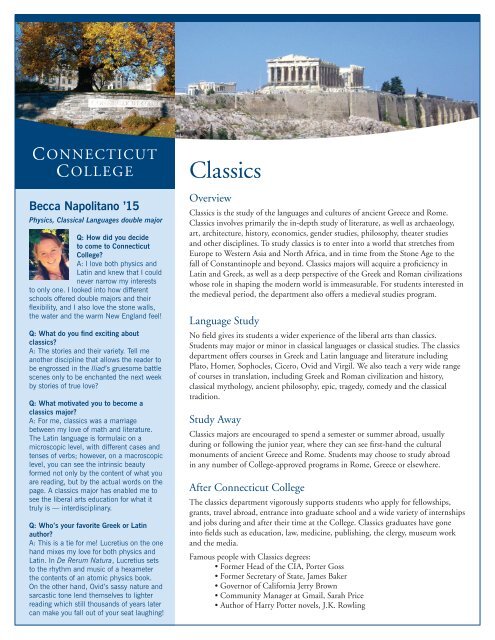 Classics major fact sheet - Connecticut College
